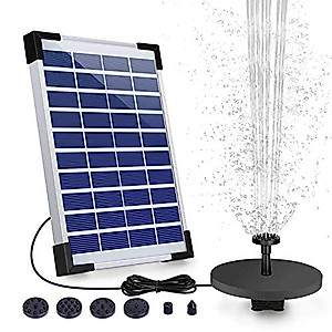 AISITIN 5.5W Solar Fountain Pump Built-in 1500mAh Battery, Solar Bird Bath Fountain with 6 Nozzles, Solar Floating Water Fountain Pump for Bird Bath, Fish Tank, Pond, Garden and Outdoor
