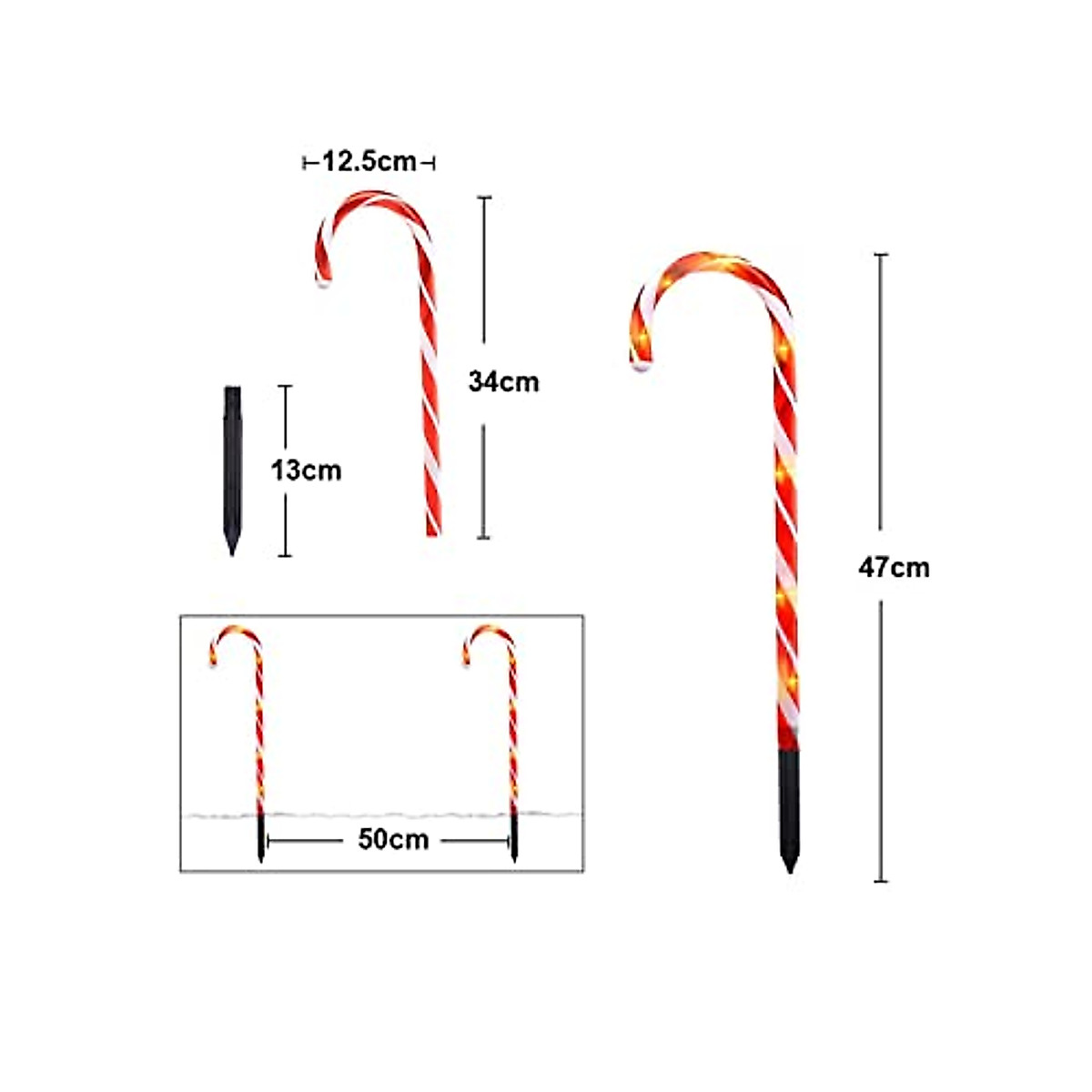 Christmas Candy Cane Lights,Solar Christmas Cane Light， Set 1 for 5 Waterproof Christmas Plug-in Lamp， LED Home Garden Courtyard Lawn Decoration Lights