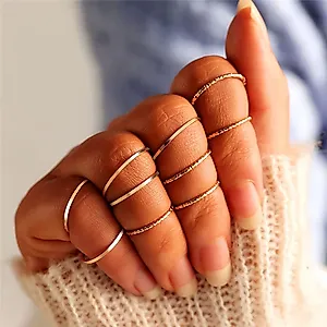 WFYOU 10 Pcs 1-2mm 18K Gold Plated Simple Rings for Women Band Knuckle Stacking Midi Rings Elegant Classic Minimalist Rings Comfort Fit