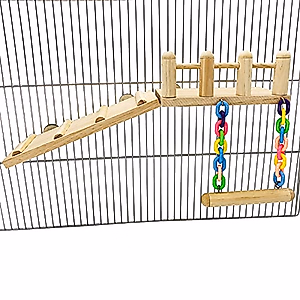 Bird Wooden Play Gyms Stands with Climbing Ladder and Acrylic Wood Swing for Green Cheeks, Lovebirds, Finches, Conures, Cockatiels, Parakeets, Bird Perches Cage Play Chewing Toys