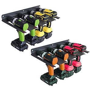 MIND&ACTION Cordless Drill Storage Rack Holds 4 Drills,Power Tool Storage Organizer Wall Mount Storage Holder for Garage,Workshop, Shed, Made of Heavy Duty Aluminum (Rack 2 Pack)