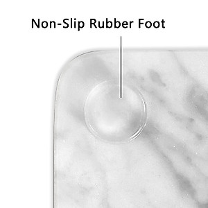 Yew & Tulip Carrara White 16” x 10” Marble Board with Non-Slip Rubber Feet - Dough Pastry and Cutting Board