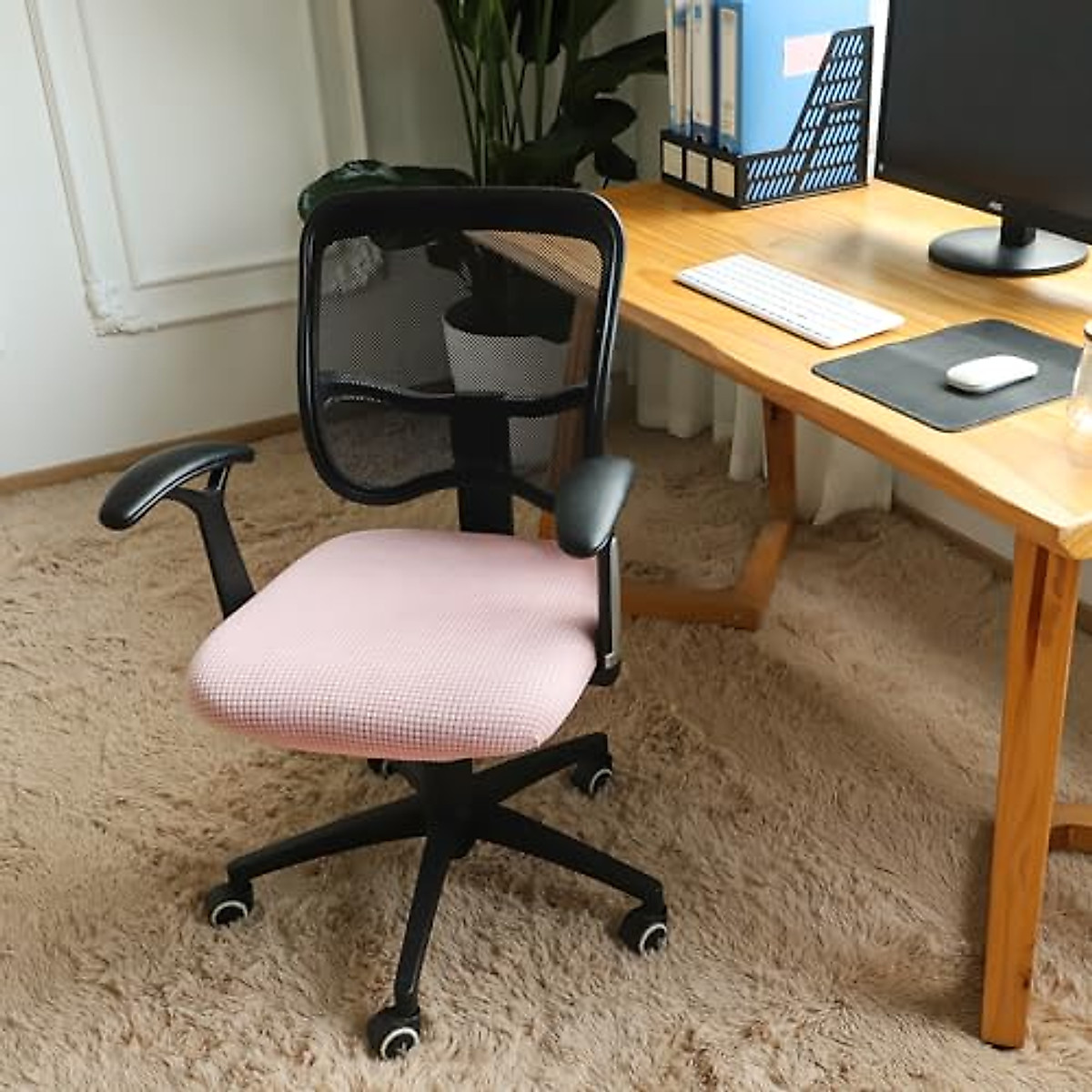 FORCHEER Office Desk Chair Seat Covers Jacquard Fabric Computer Chair Seat Cushion Slipcovers-Pink