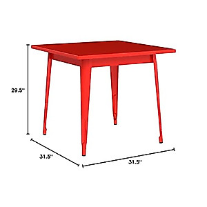 Flash Furniture Commercial Grade 31.5" Square Red Metal Indoor-Outdoor Table