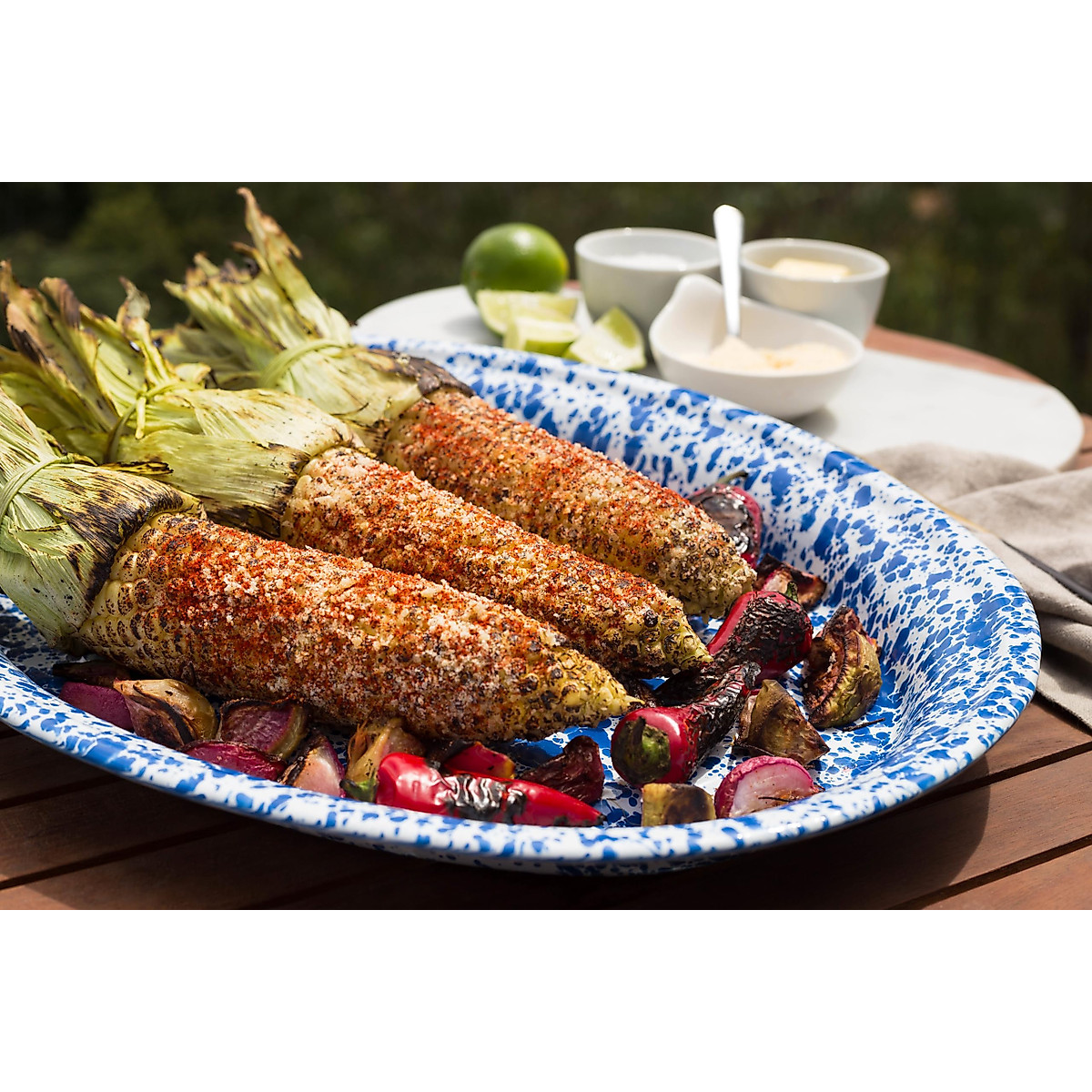 Crow Canyon Home Enamelware Oval Platter, 18 inch, Red/White Splatter