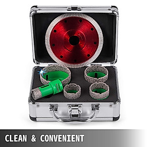 VEVOR 5PCS Diamond Hole Saw Set, Diamond Drill Core Bits with Saw Blade, Heavy Duty Hole Saw Arbor 0.87"/1.4"/1.6"/2"/2.5" M14 Thread Carborundum Granite for Glass, Ceramics, Porcelain, Ceramic Tile