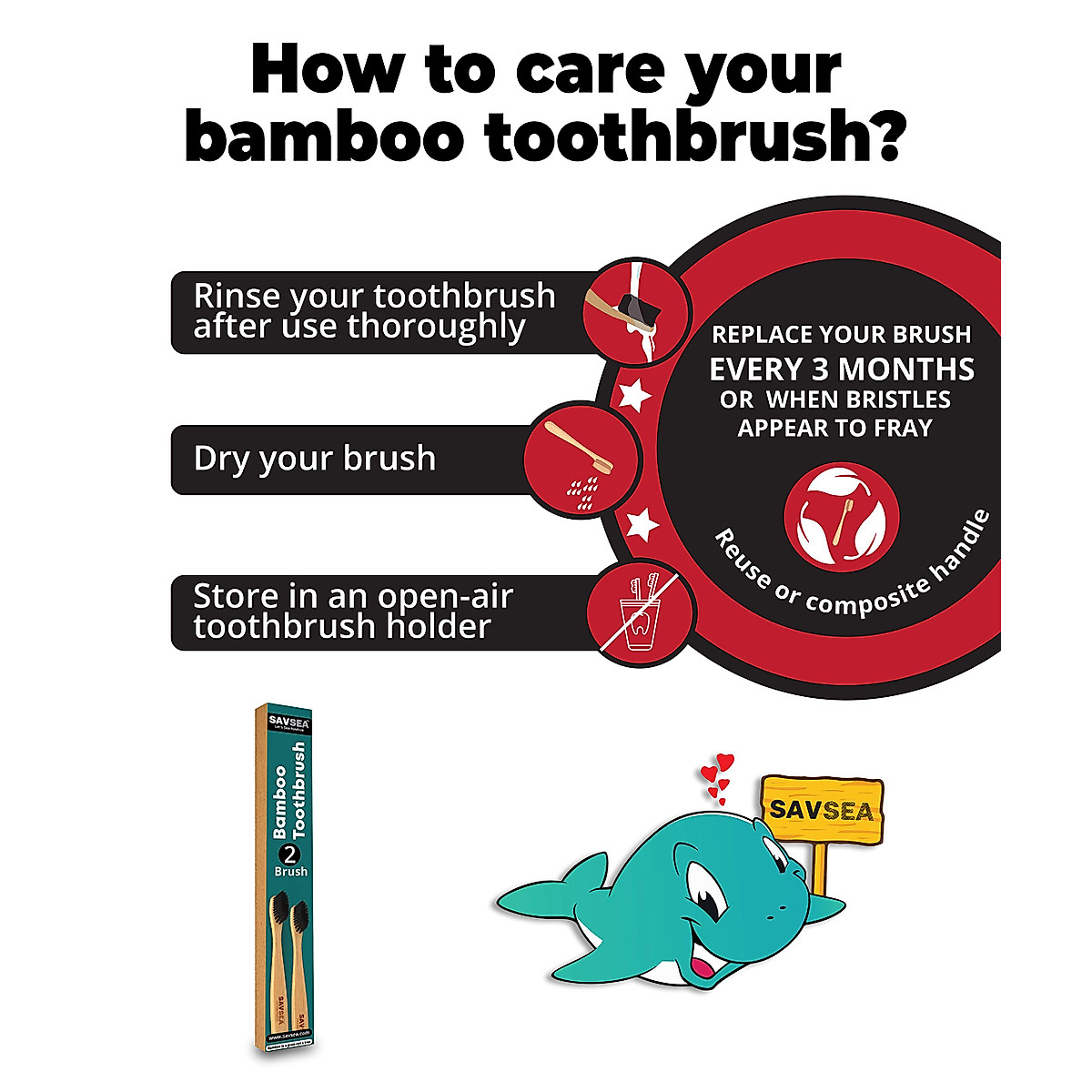 SAVSEA Bamboo Toothbrush Soft Bristles with Medium Bristles for Adults (2 Toothbrushes)