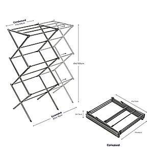 BLACK + DECKER 3 Tier Expandable Collapsing Foldable Laundry Rack for Air Drying Clothing, Space Saving Heavy Duty Lightweight Metal Drying Rack(Gray)