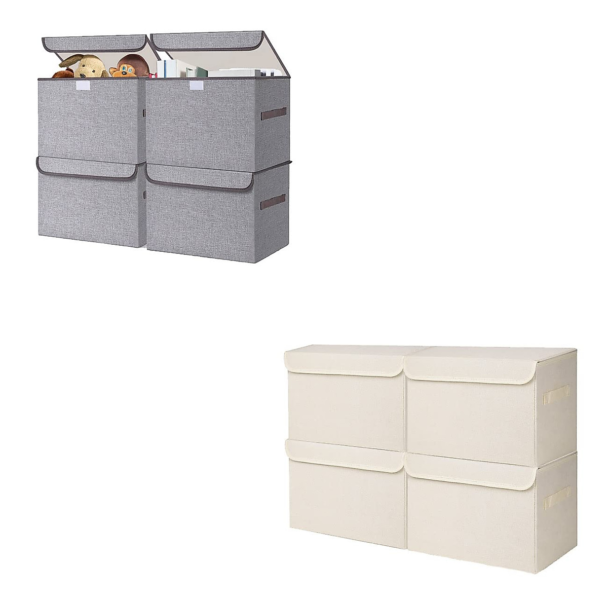 Bagnizer Large 22 Quart Linen Fabric Foldable Storage Bin Cube Organizer Basket with Flip-Top Lid & Handles, Large Clothes Blanket Box for Home, Office, Closet, 4 Pack 14.6 x 9.5 x 9.5”