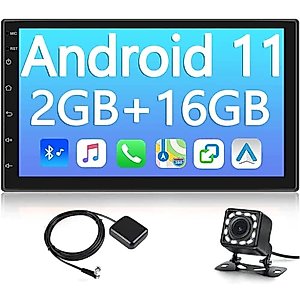 (2G+16G) BAJKQKAI Android 11 Car Stereo Double Din 7 Inch Touch Screen Car Radio in Dash GPS Navigation Bluetooth FM Radio with Dual USB WiFi Mirror Link for iOS/Android Phones +12 LED Backup Camera
