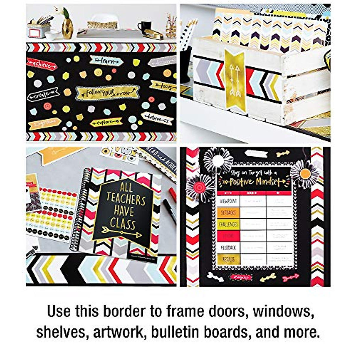 Carson Dellosa Modern Chevron Bulletin Board Borders, 36 Feet of Straight Chevron Classroom Borders for Bulletin Board, White Board, Cork Board, Locker, Classroom Decor, and Modern Office Decor