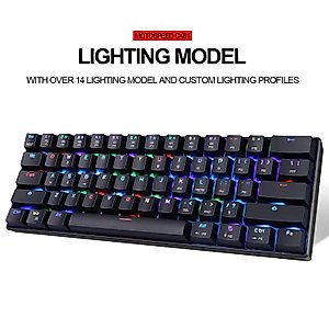 MOTOSPEED 60% Mechanical Keyboard Portable 61 Keys RGB LED Backlit Type-C USB Wired Office/Gaming Keyboard for Mac, Android, Windows（Red Switch）