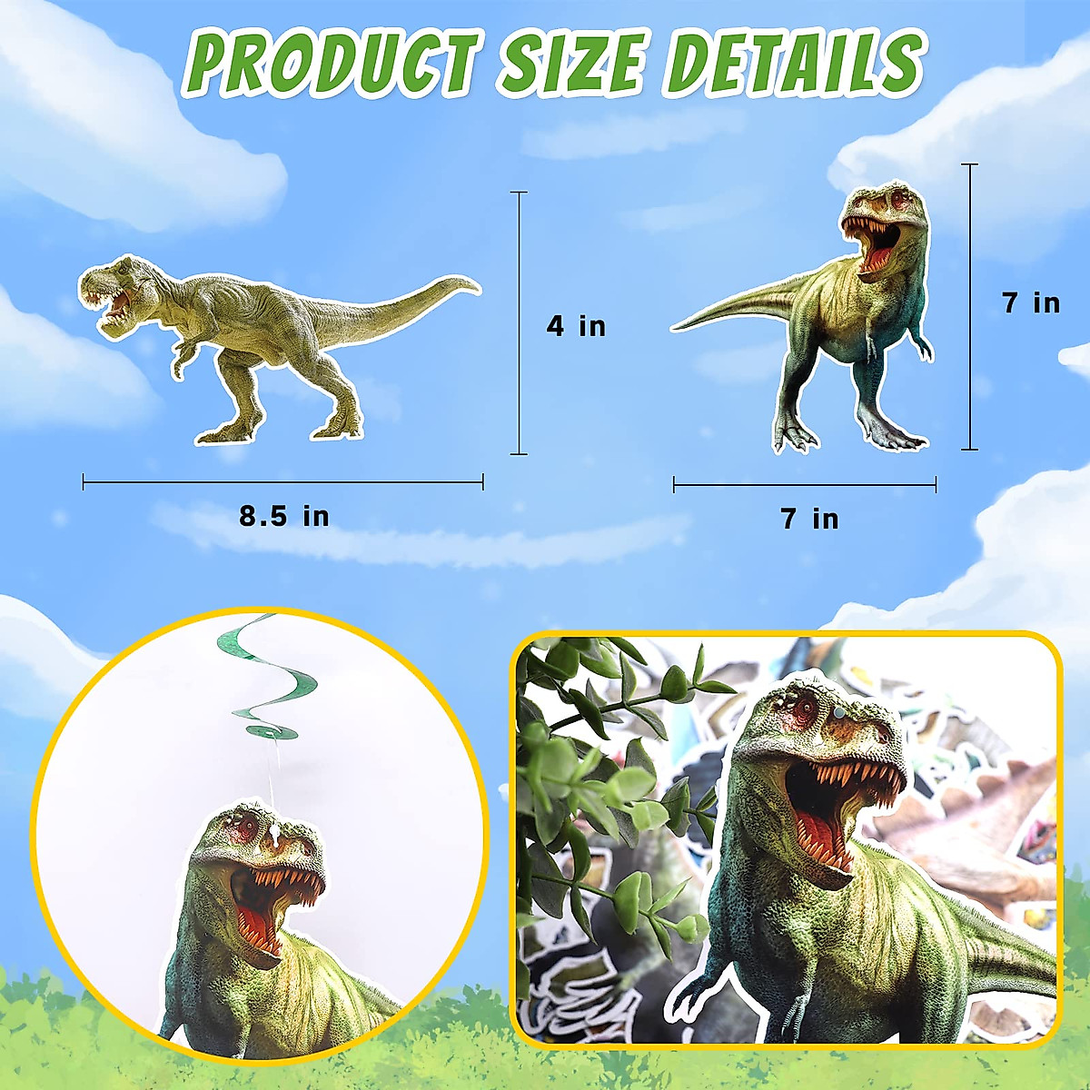 Cool 3D Dinosaur Hanging Swirls Banner 30 Sets Dino Garden Banner Party Decoration for Kids Dinosaur Theme Birthday Party Supplies Baby Shower Spiral Streamers Home Room Ceiling Wall Backdrop Decor