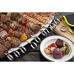 AP Plus Metal Kabob Skewers 12 Inch Long Stainless Steel Shish Grilling Sticks Wide Reusable Set for Meat Shrimp Chicken Vegetable, 12 Pack with Velcro Case