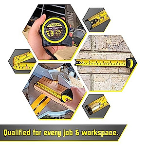 Bullseye 25 Ft Tape Measure with Magnetic Hook - Double-Sided Tape Measures with Imperial & Metric Measurements - Retractable Measuring Tapes with Fractions by Daily Living Products