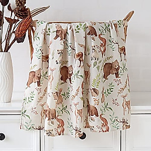 LifeTree Muslin Swaddle Blankets, Muslin Baby Boy Swaddle Blanket and Hat Set with Birth Announcement Card, Newborn Unisex Neutral Receiving Blankets Woodland Forest Animals