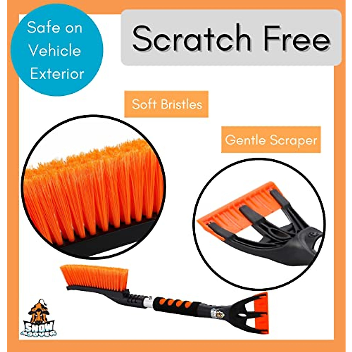 BIRDROCK HOME 24" Snow Brush with Detachable Ice Scraper for Car | 9" Wide Bristle Brush | Size: Car & Small SUV | Lightweight Aluminum Body with Ergonomic Grip