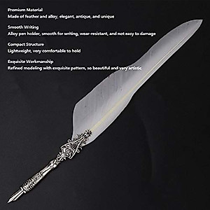 Vikye Quill Pen, English Calligraphy Retro Feather Quill Dip Pen Fountain Pen Sign Pen Set Stationery Gift (White)