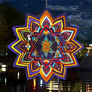 Fonmy Mandala Wind Spinner Lucky Star Worth Gift Indoor Outdoor Garden Decoration Crafts Ornaments 12 inch Multi Color Stainless Steel Wind Spinners