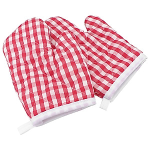 DOITOOL 2Pcs Kids Oven Mitts for Children Play Kitchen, Microwave Oven Gloves Kitchen Baking Mitts, Red Checkered Heat Resistant Kitchen Mitts for Safe Backing Cooking BBQ ( Red Checkered )