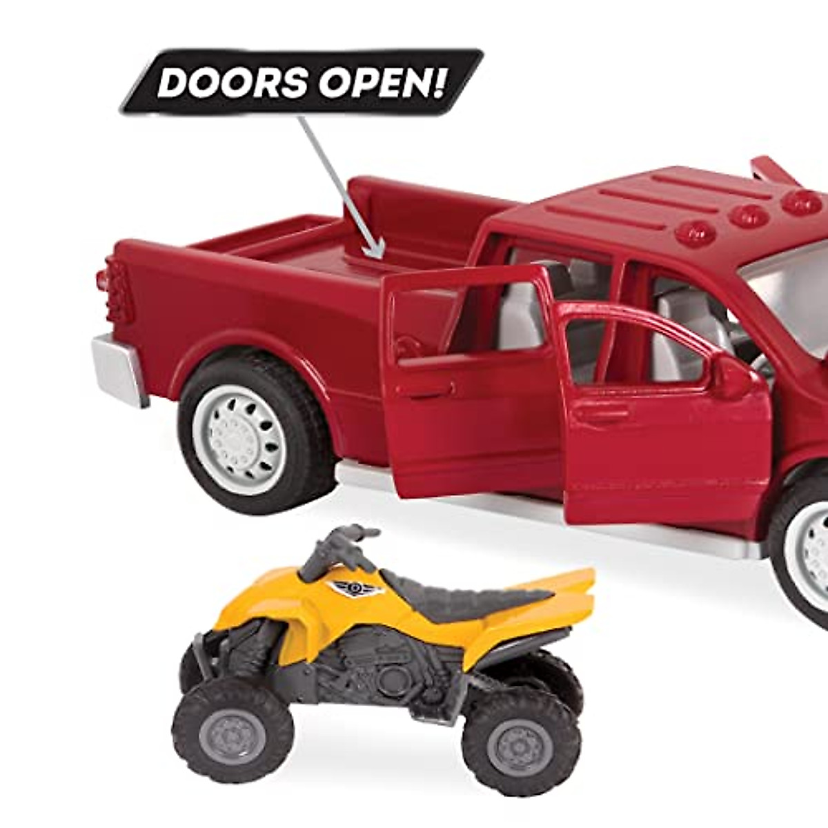 Driven by Battat — Red Pickup Truck & ATV – 1:24 Scale – Small Toy Truck with Lights, Sounds & More for Boys & Girls Age 3+