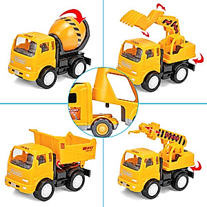 Construction Truck Toys Set for 1 2 3 4 Years Old Toddlers Kids Boys and Girls, Car Carrier Vehicle Set Toy with Sound and Light, Vehicles Transport Truck Carrier Toy, Crane Mixer Dump Excavator Toy