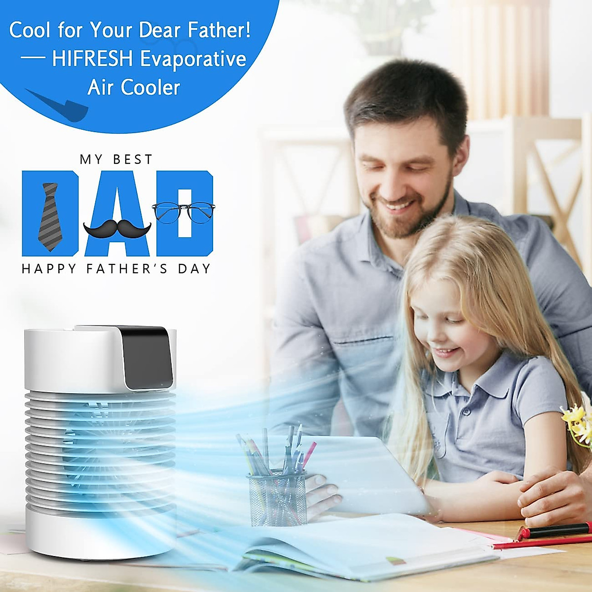 Mini Portable Air Conditioner, 9" Personal Air Cooler & Humidifier, 360° Rotation & 3 Speeds, USB Rechargeable Portable Air Cooler , 4000mAh Battery Operated, Evaporative Air Cooler for Room/Travel