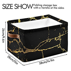 TSENQUE Large Canvas Storage Bins, Marble Black Gold Kid's Storage Box, for Toy Storage Basket Nursery Storage Containers