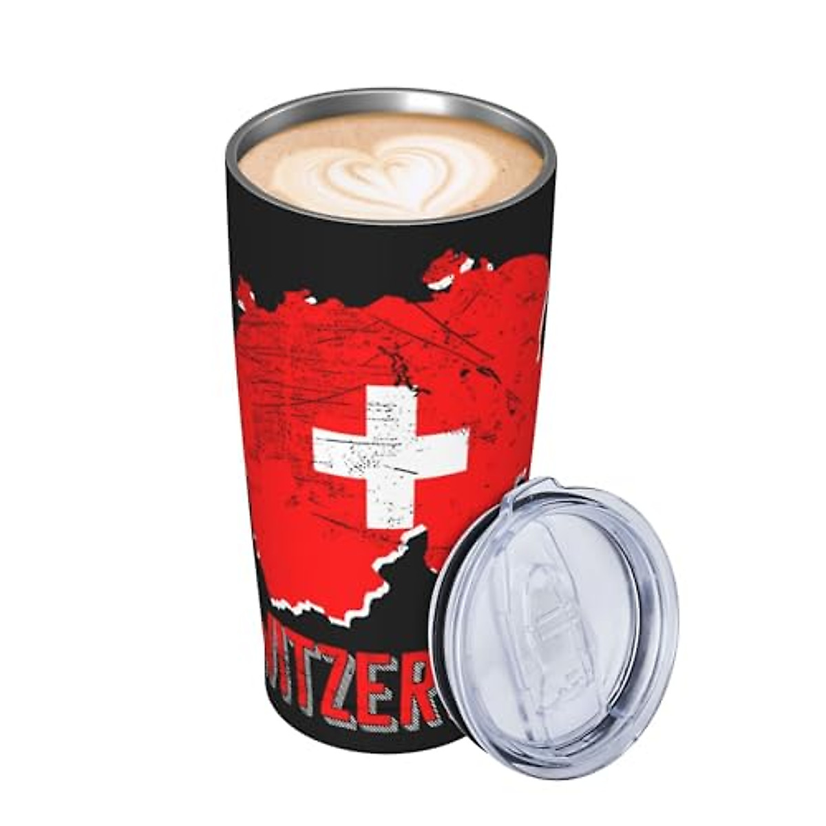 VKKOEWL Switzerland Swiss Flag Map Stainless Steel Insulated Tumbler 20 Oz Travel Water Bottle Coffee Mug Drink Cup With Lid Straw