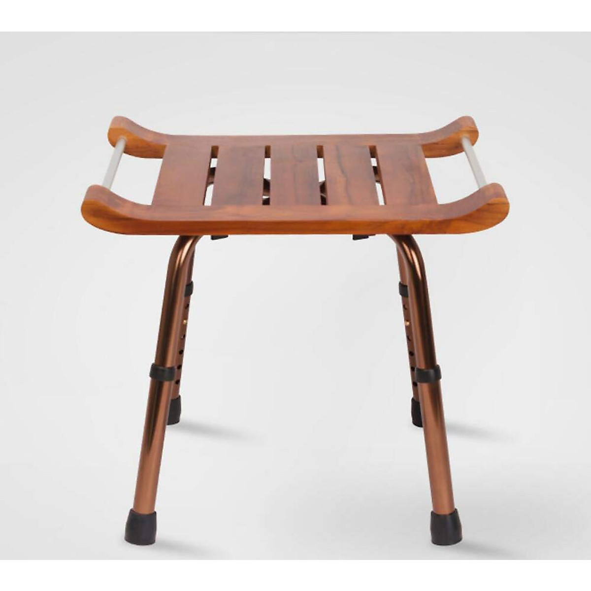 MUUL-WHCH Wood Bath Shower Stool, Spa Shower Arm Teak Bench Seat with Non-Slip Feet, Height Adjustable Lightweight Bathtub Chair for Elderly Senior