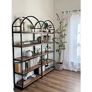 Nathan James Haven Etagere Bookshelf, 5-Shelf Bookcase in Oak Wood and Black Metal Frame with Arch Top and Open Shelves, Oak/Black