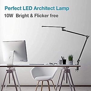 PHIVE LED Desk Lamp, Architect Task Lamp, Metal Swing Arm Dimmable Drafting Table Lamp with Clamp (Touch Control, Eye-Care Technology, Highly Adjustable Office, Craft, Studio, Workbench Light) Black