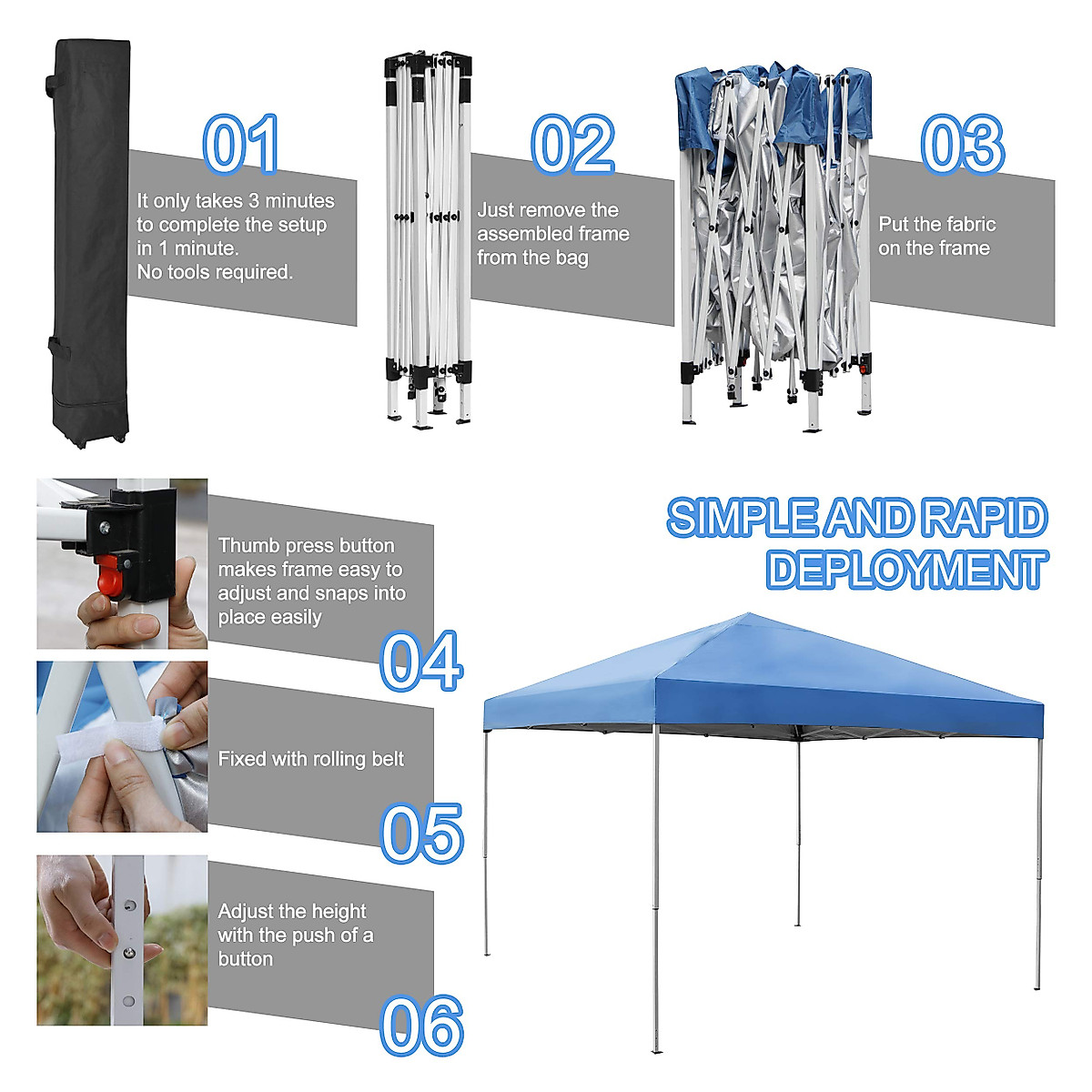 ZENY 10x10 Pop Up Canopy Tent Portable Outdoor Canopy Tent for Parties Camping Patio Gazobo Instant Shelter Beach Sun Shade, Height Adjustable Straight Legs, Waterproof UV Resistant, Wheeled Carry Bag