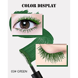 Waterproof Green Mascara Volume and Length,Long Lasting Non Clumping Curling Voluminous Colored Mascara for Eyelashes, Colorful Volumizing Tubing Mascara for Women Eye Makeup Cosplay Party-03