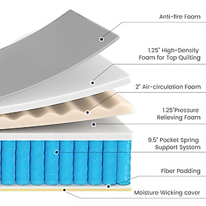 Kescas King Size Mattress,14 Inch Hybrid Mattress with Heavier Coils& Memory Foam,Ergonomic Design for Pressure Relief,Medium Firm Feel,Made in North America