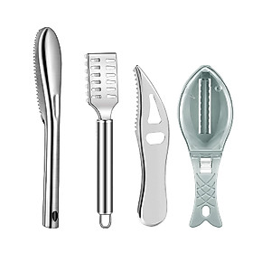 4 Pieces Stainless Steel Fast Remove Fish Skin Brush Plastic Fish Scales Graters Scraper Easy Kitchen Cleaning Tool (4pcs Set)