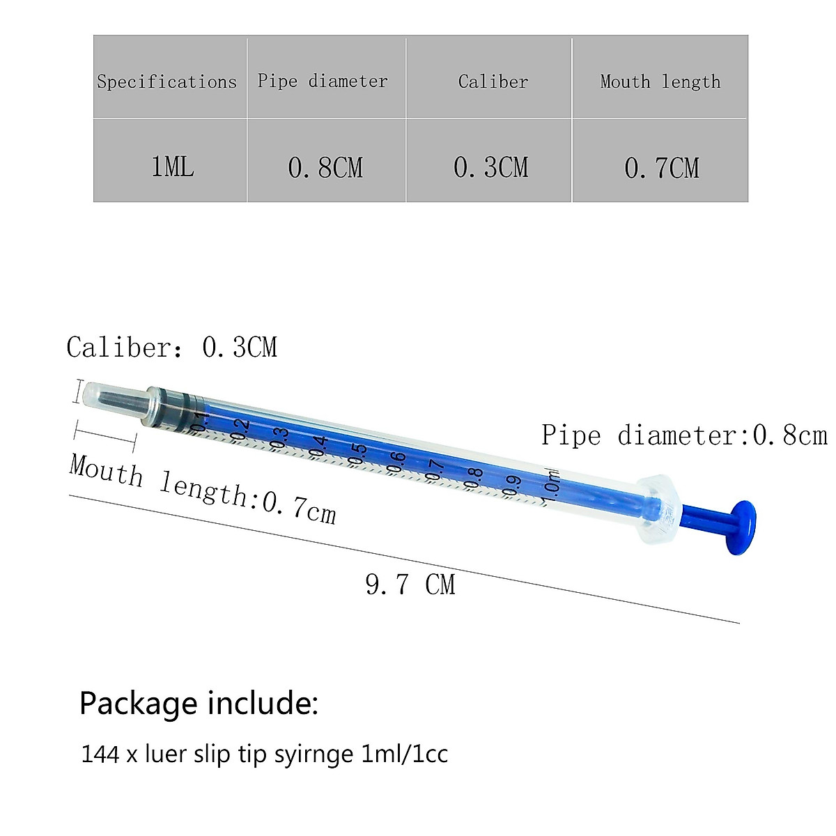 144 Pack 1ml 1cc Syringe, Luer Slip Tip Syringe without Needle, No Cap, Non-Sterile, Not for Injection, Bulk Package, Not Individual