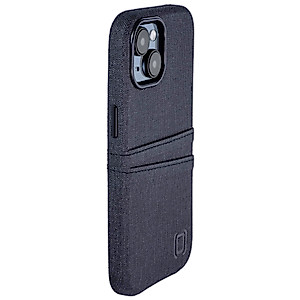 Dockem Card Case for iPhone 15 with Built-in Metal Plate for Magnetic Mounting & 2 Card Holder Pockets: Luxe M2 Wallet, Canvas Style Synthetic Leather (iPhone 15, Black)