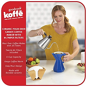 Goodcook Koffe 6-Cup Ceramic Pour Over Carafe Coffee Maker with #4 Paper Filters