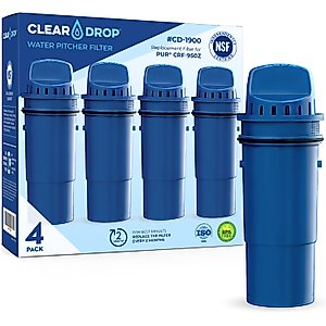 Replacement for PUR Water Filter, Pur Water Filter Replacement for Pitcher and Dispensers for CRF950Z, DS-1800Z, PPT700W, PPF951K, CR-1100C, CR-6000C, PPT711W, PPT711, PPT710W, PPT111W, 4 Pack
