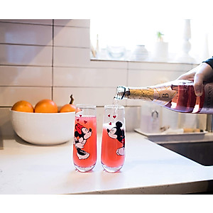 Silver Buffalo Mickey and Minnie Kiss Hearts Stemless Fluted Glassware Exclusive | Set of 2