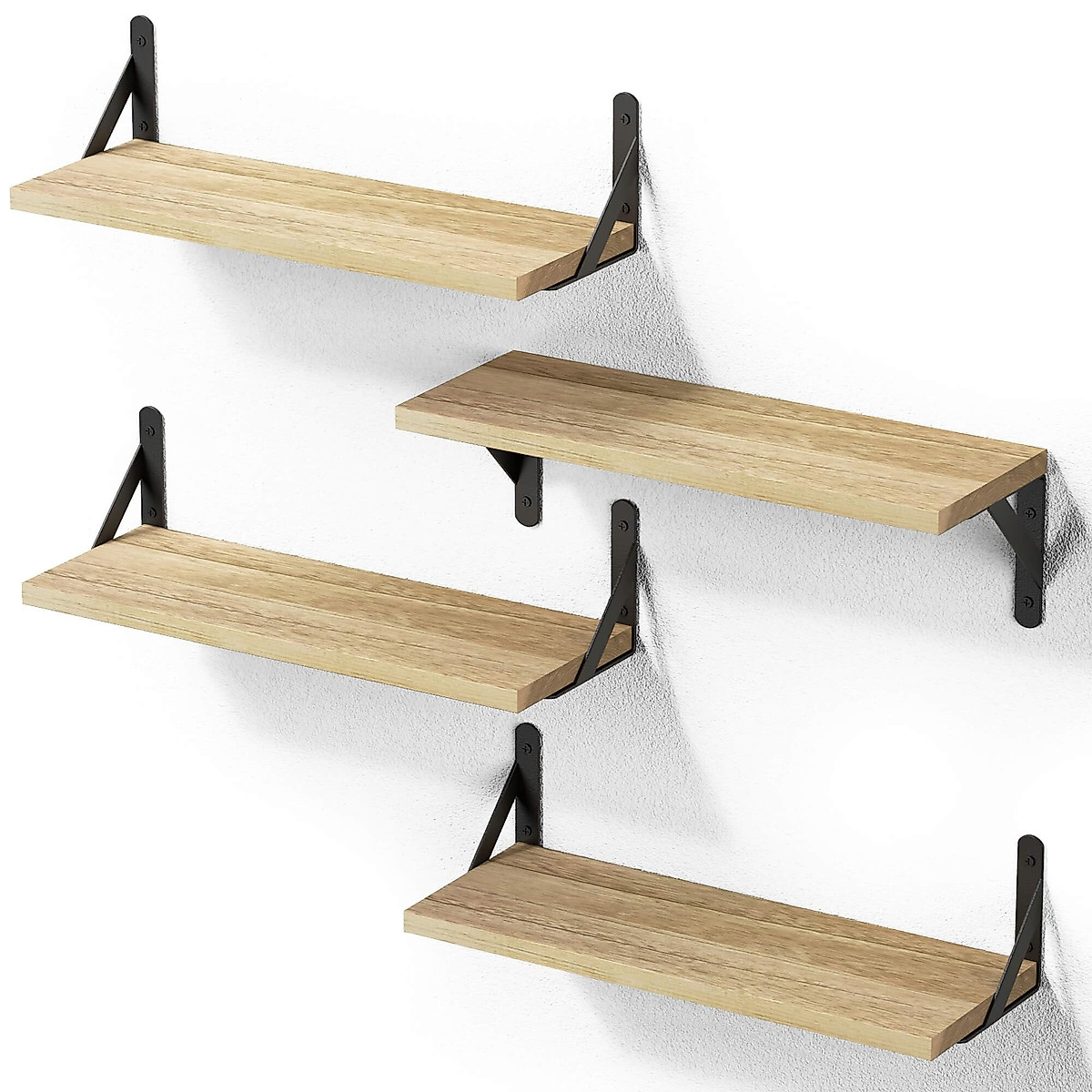 ThriftyZ Rustic Floating Shelves for Wall, Farmhouse Wood Shelf for Wall Decor, Wall Mounted Room Shelves Sets of 4, Hanging Wall Storage for Bathroom, Bedroom, Livinging Room - Rustic Wood