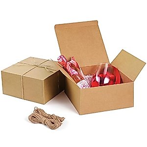 ValBox 8x8x4 Inches Gift Boxes 12 PCS Brown Paper Gift Boxes with Lids for Gifts, Wedding Present, Bridesmaid Proposal Box, Birthday Party Favor, Easy Assemble Box with 66ft Twine