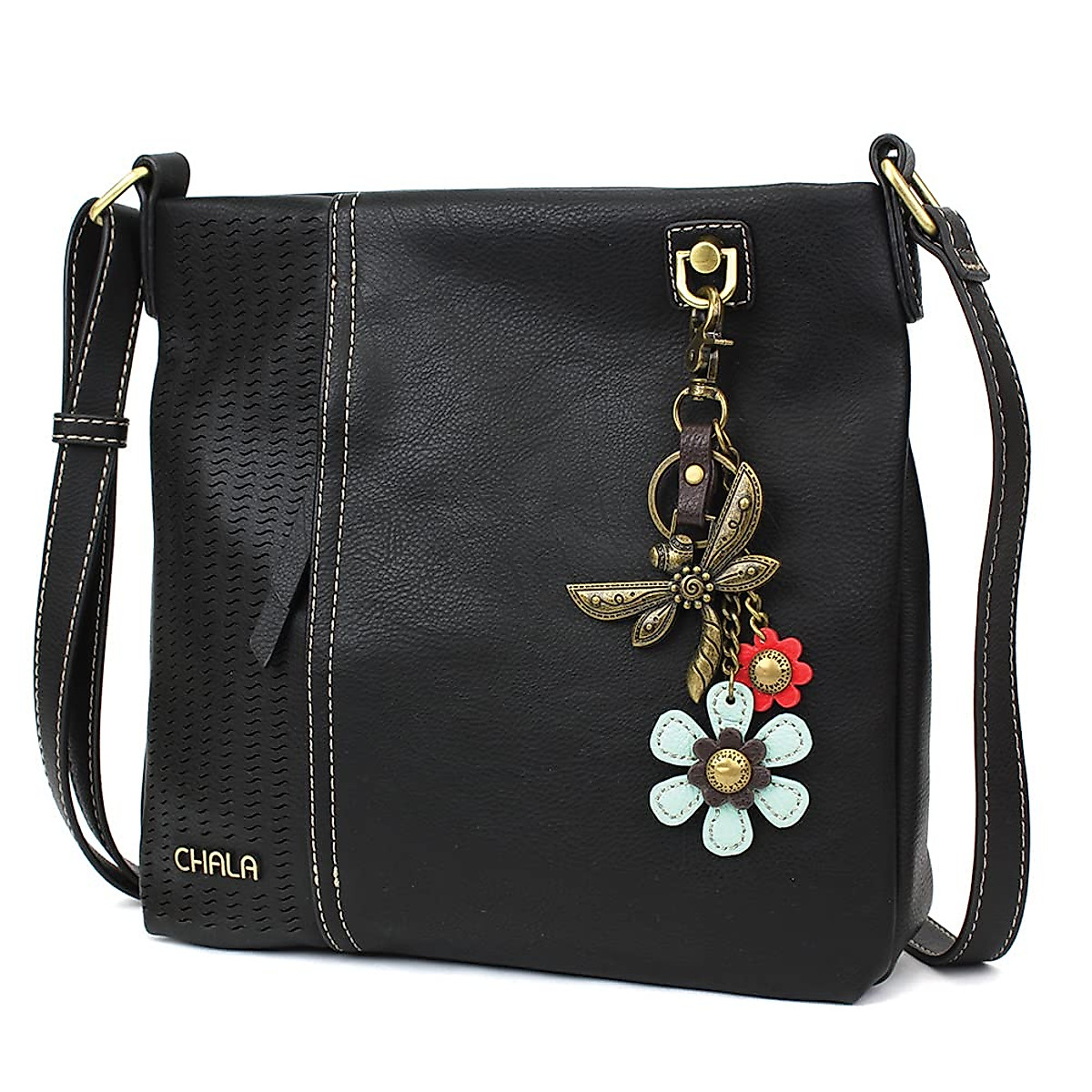 CHALA Laser Cut Crossbody Faux Leather - Metal Dragonfly - Black