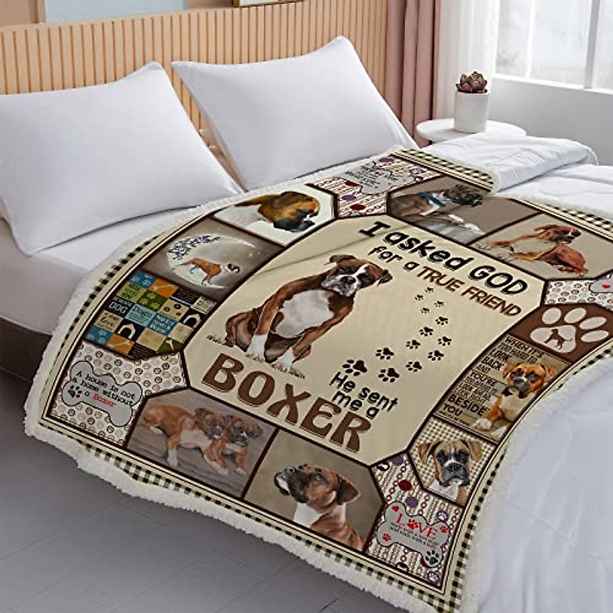 Bedmust Boxer Blankets for Medium Dog Gifts for Women Warm Lightweight Sherpa Best Friend Boxer Dog Ornament Blanket for Bed Couch Sofa (50X60 inches)
