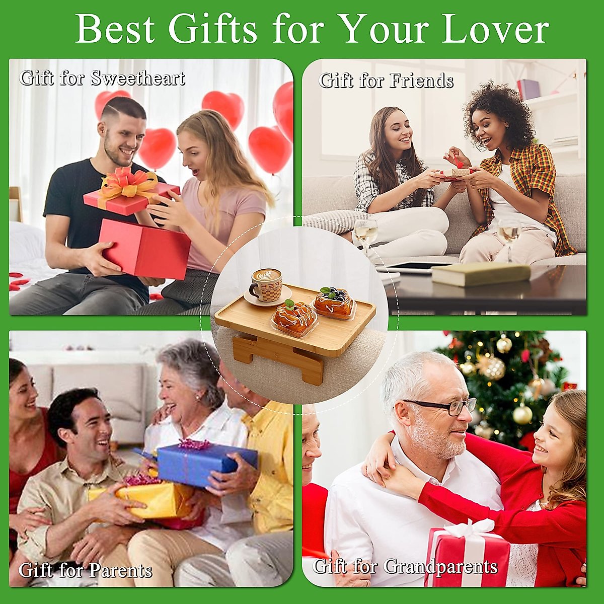 Couch Arm Table Tray, Bamboo Sofa Arm Clip on Tray Tables, Arm Rest Table for Home, Couch Arm Tray for Small Spaces Drink Eating Dinner Table