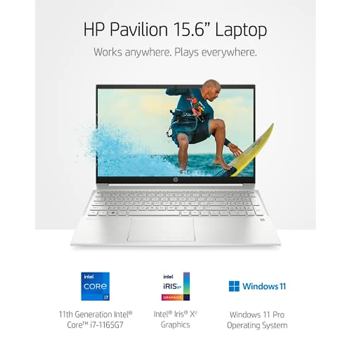 HP Pavilion 15 Laptop, 11th Gen Intel Core i7-1165G7 Processor, 16 GB RAM, 512 GB SSD, FHD IPS micro-edge Display, Win11 Pro, Long Battery Life (Renewed)