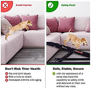 Adjustable Pet Ramp for All Dogs and Cats, 48" Long with Safety Side Rails - for Couch or Bed with Paw Non Slip Traction Mat & Steps, Adjustable Height - Sturdy, Dog Training Manual (Black)