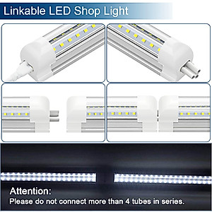 JESLED LED Shop Light 8FT, 72W 6500K Cool White, 9000LM High Output, V Shape, T8 Linkable 8 Foot LED Tube Lights for Garage, Warehouse, Plug and Play, Clear Cover (6-Pack)