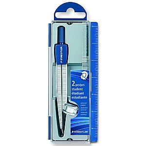 Staedtler Metal Compass, 4-7/8” with safety point and universal adapter, includes storage case with measurements